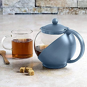 Primula Half Moon Teapot with Removable Infuser, Glass Tea Maker with Reusable Fine Mesh Stainless Steel Filter, Dishwasher Safe, 40-Ounce, Blue