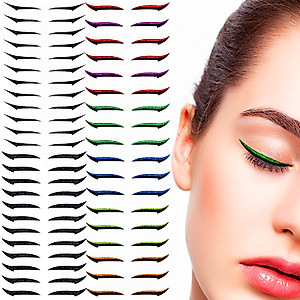 84 Pieces Reusable Glitter Eyeliner Stickers Adhesive Eyeliner Stickers Invisible Eye Line Strip Sticker Eyeliner Sticker Colorful Eyelid Tape Waterproof Eyeliner Makeup Stickers for Eyes Dress Up