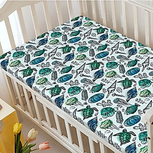 Sea Turtle Themed Fitted Crib Sheet,Standard Crib Mattress Fitted Sheet Soft Toddler Mattress Sheet Fitted-Crib Mattress Sheet or Toddler Bed Sheet,28“ x52“,Baby Blue Black Multicolor