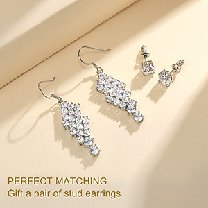 UnicoRing Valentines Day Sterling Silver Heart Earrings for Women Drop Dangle with Leverback Cubic Zirconia Silver Earrings for Bridal Wedding Prom (DSE006-silver)