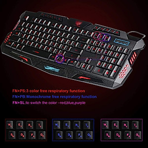 HJJWL Gaming Keyboard and Mouse, Backlit Mouse Keyboard Set, Three-Color Backlit Keyboard,Ergonomic Design，Seven Key Colorful Glowing Gaming Mouse, Up to 3200dpi