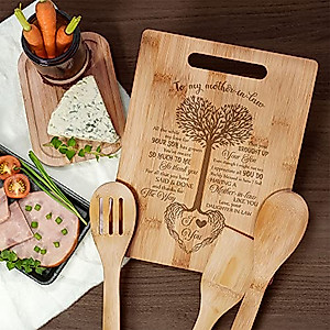 KITCHENVOY Mom Cutting Board - To My Mother in Law Tree Heart Laser Engraved Bamboo Board for Mom as Mom Gift for Mother's Day, Holiday - Birthday Presents for Mom - Gifts for Mom from Daughter, Son
