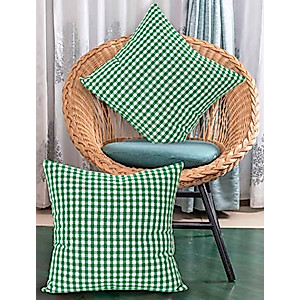 WHITEWRAP Pillow Cover| Farmhouse Checkers Decorative Throw Pillow Cover| Pillowcase| 18x18 inch Pack of 2 Green and White