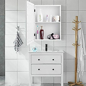 Bamc Bathroom Mirror Cabinet Wall Mounted Kitchen Medicine Storage Adjustable Shelf Storage Cabinet Organizer Cabinet Medicine cabinets Bathroom Storage Cabinet, 1475684, White, L 20''x W 6''x H 26''