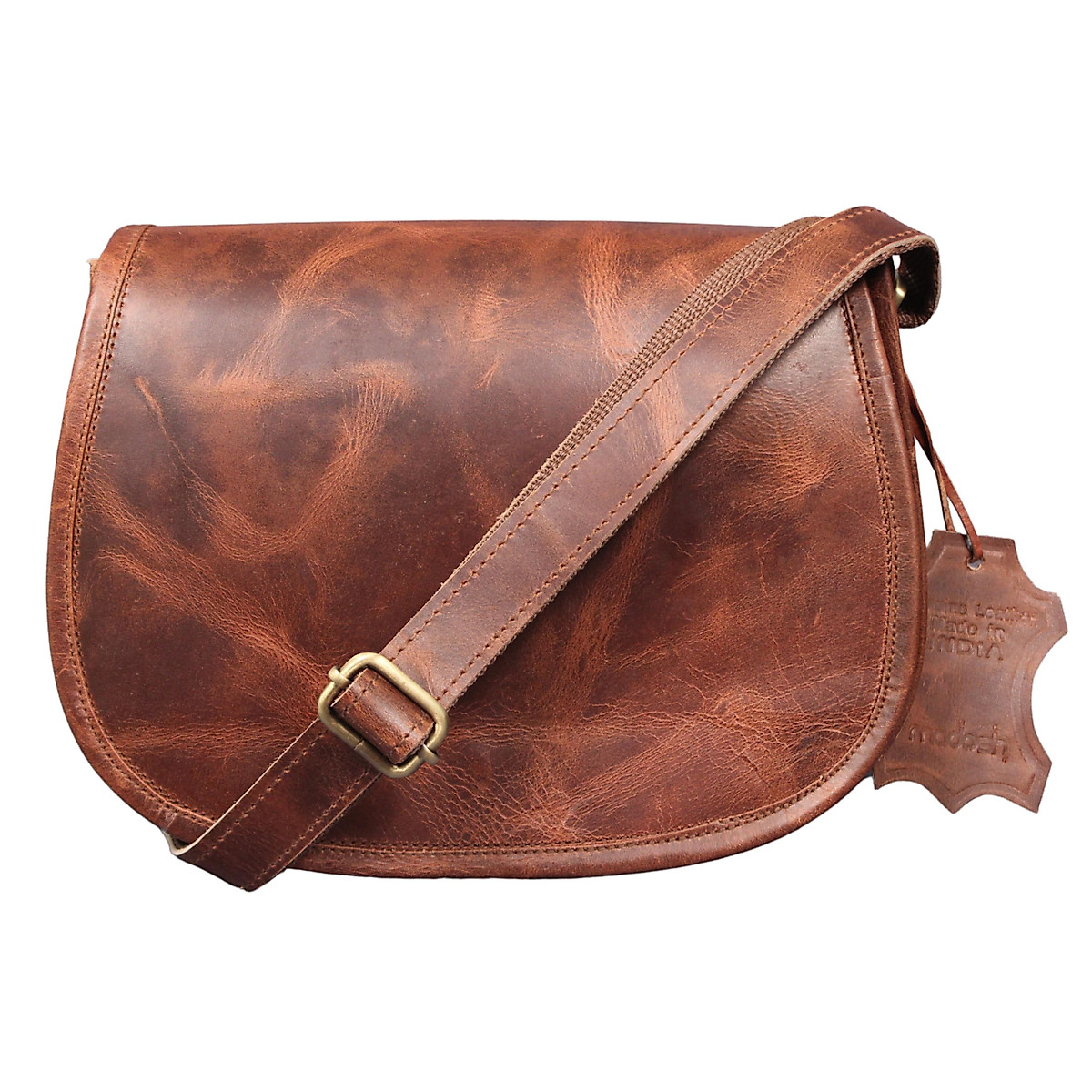Madosh, Saddle Bag For Women Genuine Leather Crossbody Bag Girls Sling Purse Ladies Cross-Over Handbag (BROWN)