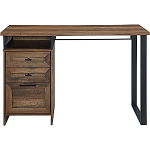 Walker Edison Modern Metal and Wood 3 Drawer Writing Desk Home Office Workstation Small, 48 Inch, Rustic Oak
