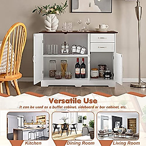 LOKO Buffet Cabinet with Storage, Modern Bar Cabinet with 3 Doors, 2 Drawers & Adjustable Shelf, Kitchen Sideboard Cabinet Console Table for Living Room, 43.5 x 16 x 31 Inches (White)