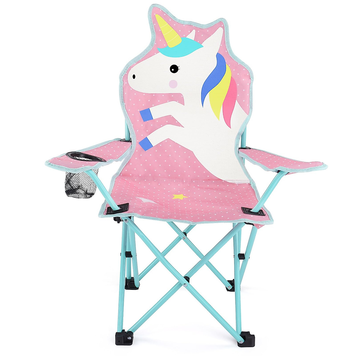 KABOER Unicorn Folding Chair with Cup Holder and Carrying Bag for Kids Children's Camping Outdoor Lawn Beach Travel