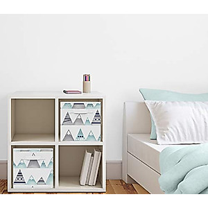 Sweet Jojo Designs Watercolor Mountains Foldable Fabric Storage Cube Bins Boxes Organizer Toys Kids Baby Childrens - Set of 2 - Navy Blue, Aqua and Grey Aztec