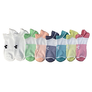 Under Armour Girl`s Essential No Show Socks 8 Pack (Multi(U0221-691)/White, Small)