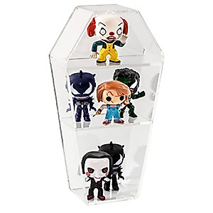 GrimExotics Acrylic Coffin Shelf – Spooky Gothic Decor for Home, Clear Acrylic Funko Pop Display Shelf for Wall and Table Top with Removable Shelves – 15 inches Tall by 8 inches Wide