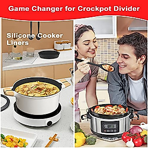 Silicone Slow Cooker Liners, SelfTek Reusable Liner Fits Crock-Pot &Hamilton Beach 7-8 Qt Oval, Foldable, Leakproof Dishwasher Safe Cooking Insert Includes Spoon - Black 1Set