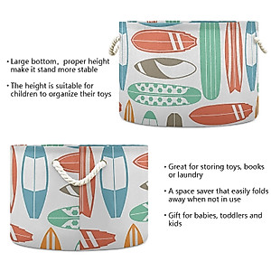 Oyihfvs Sea Surfing Surfboards in Retro Colors Round Storage Basket Bin, Waterproof Laundry Hamper, Large Collapsible Bucket, Baby Nursery Organizer with Handles for Bathroom Toys Clothes