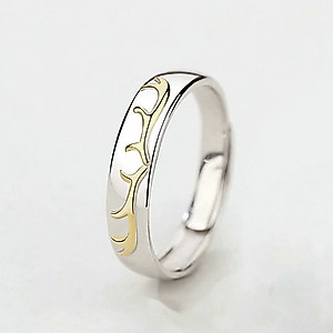 hohrayway S925 Sterling Silver Deer Antlers Ring for Couples Promise Wedding Rings His and Her Matching Rings Set Adjustable Rings Custom Engrave Rings