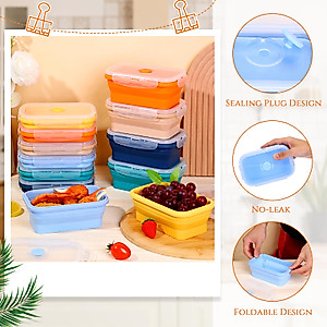 12 Pcs Collapsible Food Storage Containers Silicone collapsible Lunch Box with Clear Lid Square Food Containers Bowls Kitchen Stackable Lunch Box for Pantry Organization Microwave Freezer Safe (27oz)