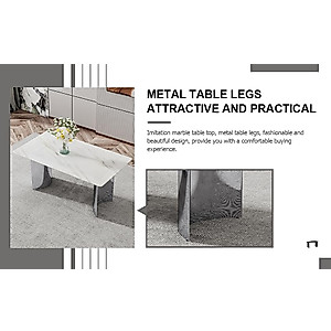 Pvillez 63" Dining Table, Imitation Marble Dining Table Set for 6 8, Modern Kitchen Table and Chairs for 4 6, Dinner Table with Craft Glass Desktop Steel Legs (Table1+6pcs Black Chair)