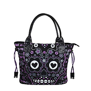 Lost Queen Purple Candy Flower Sugar Skull Cotton Canvas Shoulder Bag