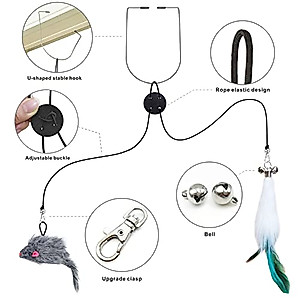 Otunrues Cat Feather Toys, Interactive Cats Toy for Indoor Cats, Hanging Cat Toys Doorway Retractable Cat Teaser Toy 4PCS Replaceable Natural Feathers Refills Play Exercise Puzzle Toys