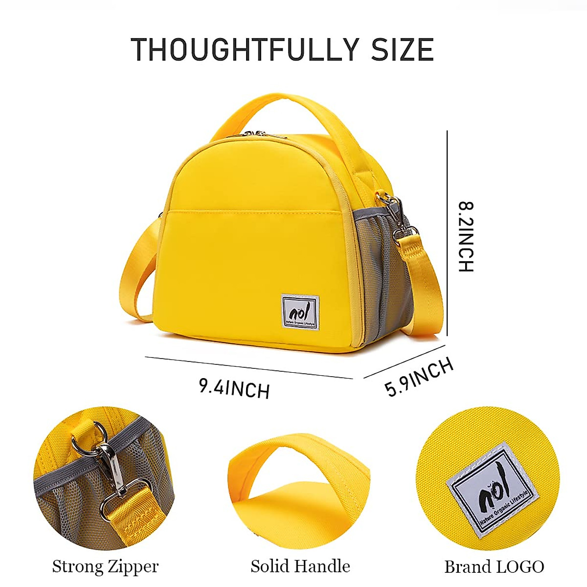 Lunch Bag Insulated Cooler Bag for Women Nylon Waterproof Lightweight Lunch Box Organiser (Yellow)