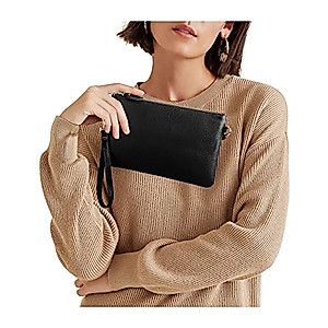 YALUXE Women Wristlet Clutch Genuine Full Grain Leather Crossbody Purse Smartphone Signature Wallet Strap