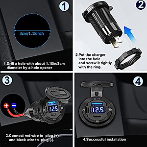 USB C Car Charger Socket 12V USB Outlet 2 Pack: Newest Aluminum Metal 58W Dual PD3.0 20W USB C and 18W QC3.0 Port Multi USB Charger Outlet with LED Voltmeter Power Switch for RV Motorcycle Boat Marine