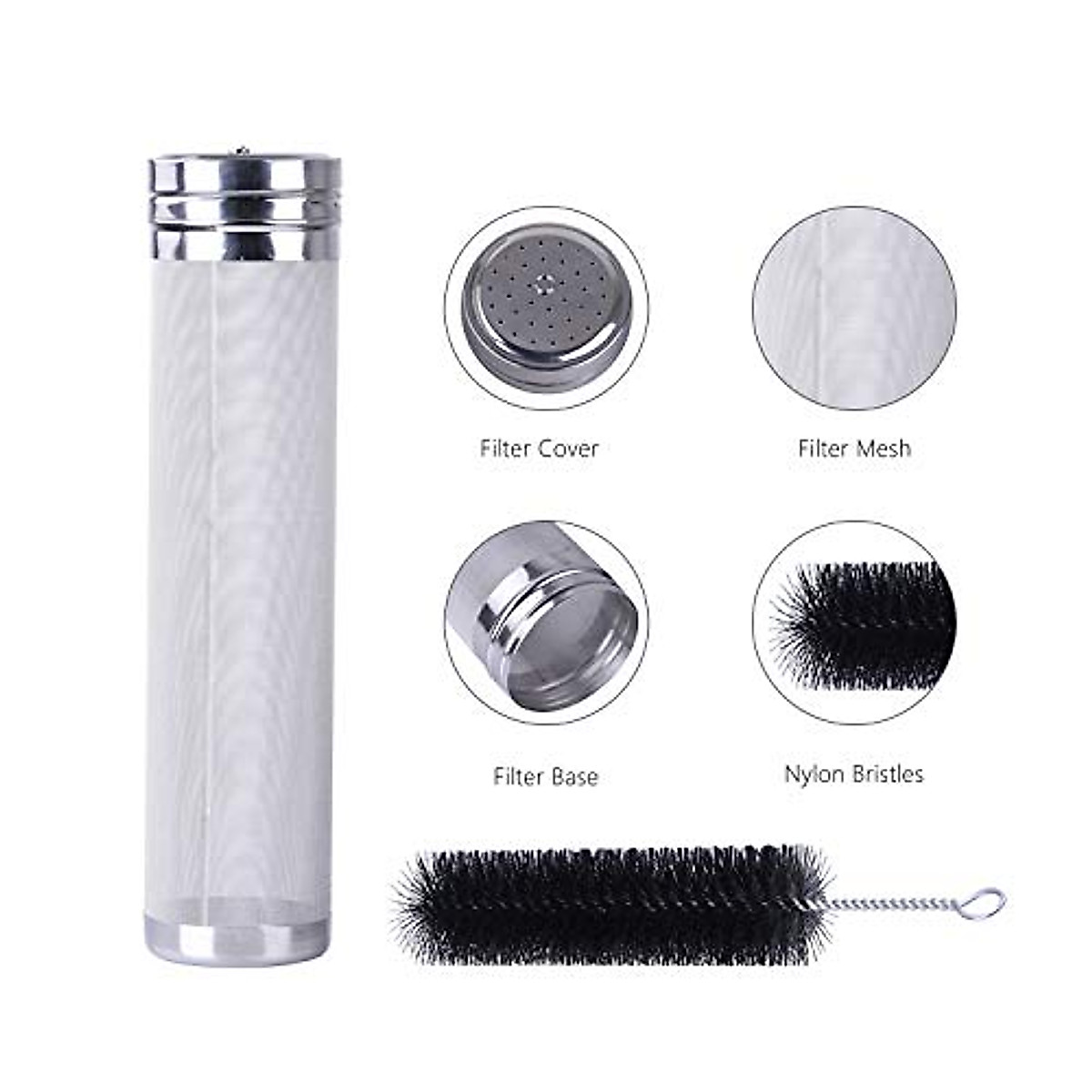 Beer Brewing Dry Hopper Filter, Supkiir Stainless Steel Hop Strainer 300 Micron mesh with Nylon Bristles for Home Beer Brewing, Homemade Brew, Home Coffee