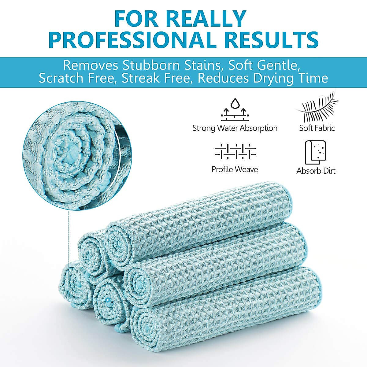 Waffle Microfiber Towels, Premium Waffle Knit Detailing Towel, Flat Waffle Weave Cloth for Car Windows Glass, No-Odor Streak-Free Ultra Absorbent Small Kitchen Cleaning Rags, 8Pack-12x12", Pale Blue