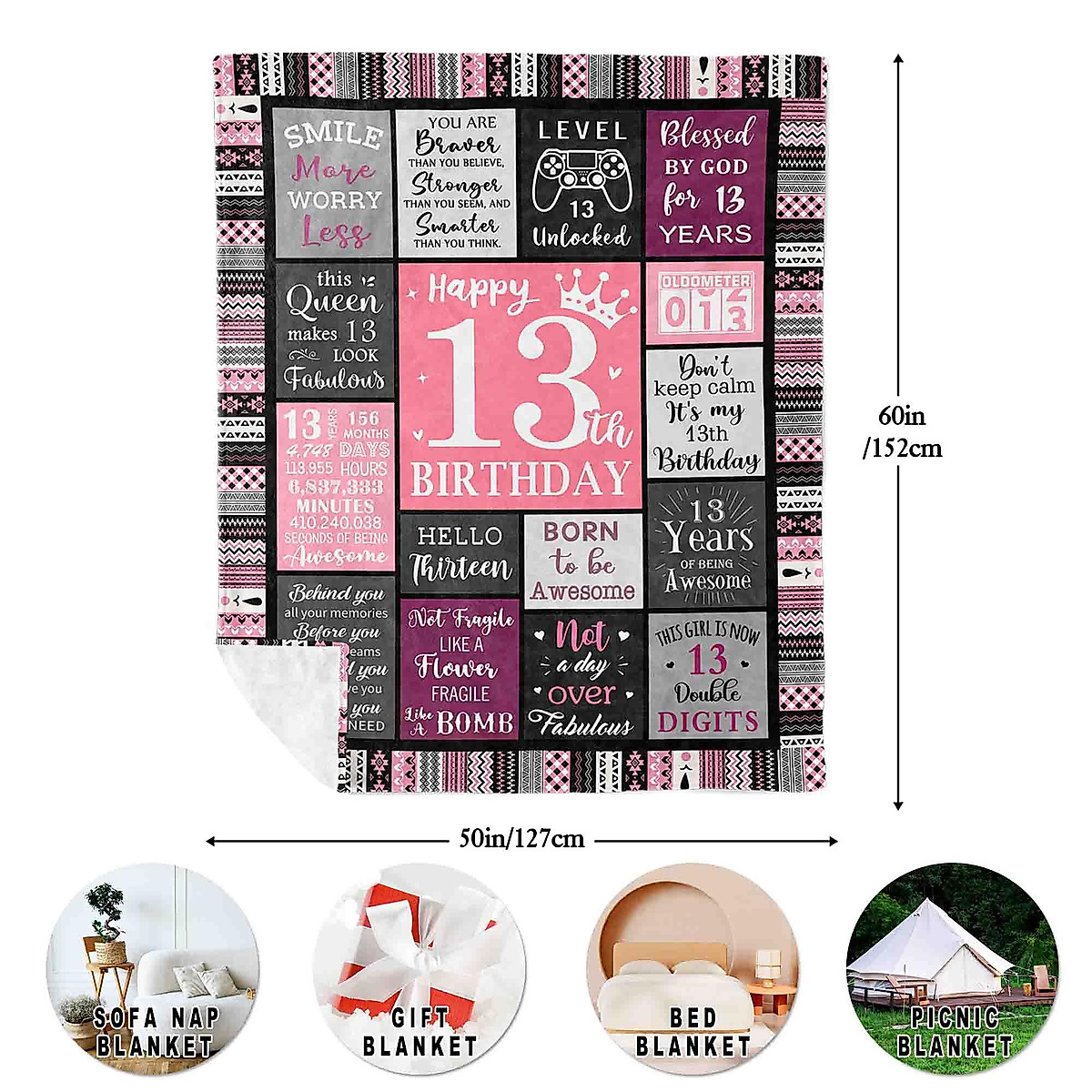 JUCIPAY 13 Year Old Girl Gifts, Gifts for 13 Year Old Girl, 13th Birthday Gifts for Girls Blanket 60''x50'', 13 Year Old Girl Birthday Gift Ideas, Teenage Girl Gifts for 13 Year Old Girl