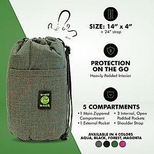 DIME BAGS - Drawstring Tube, Padded Bag, 5 Compartments, w/Shoulder Strap, Convenient, Durable (Aqua, 14")