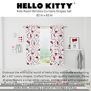 Franco Hello Kitty Kids Room Window Curtains Drapes Set, 82 in x 63 in, (Official Licensed Product)