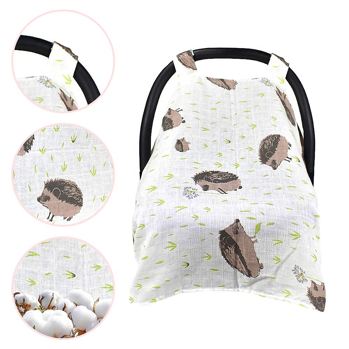 Soft Muslin Car Seat Canopy Muslin Gauze Car Seat Cover Baby Car Seat Covers to Protect from Bugs & Dust,Muslin Cotton Car Seat Canopy for Baby Shower Gifts for Newborn Infant Girls.#7881 (F)