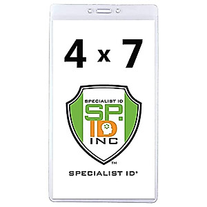 5 Pack - Extra Large 4 1/8 X 7 1/2 Ticket & Badge Holder - Heavy Duty Clear Plastic 4 X 7 Card Insert Protector for Sports Tickets, Press Passes and Name Badges by Specialist ID