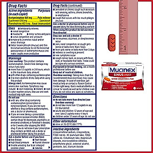 Maximum Strength Mucinex Sinus-Max Severe Congestion Relief Caplets, 20 Count, Clears Sinus & Nasal Congestion, Relieves Headache & Fever, Thins & Loosens Mucus