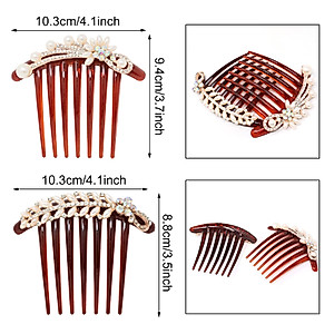 Honbay 2PCS 7 Teeth Hair Side Combs Pearl Crystal Rhinestone Floral Twist Combs Rhinestone Flower Hairpin Decorative Hair Combs Accessories for Women (2 Style)