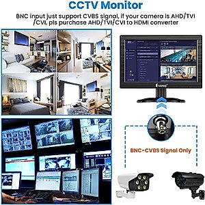 Eyoyo 12" Inch TFT LCD Monitor with AV HDMI BNC VGA Input 1366x768 Portable Mini HD Color Screen Display with Built-in Speaker
