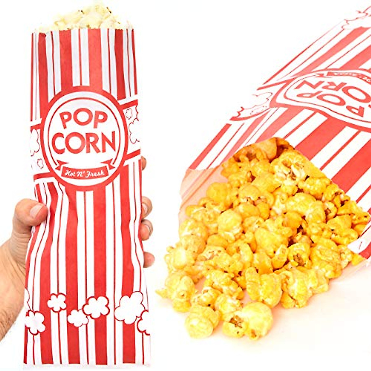 Leak-proof, Grease Resistant Popcorn Bags 500 Pack. Tear Resistant, Single Serving 2oz Paper Sleeves in Nostalgic Red/White Design. Great Movie Theme Party Supplies, Retro Carnivals & Fundraisers