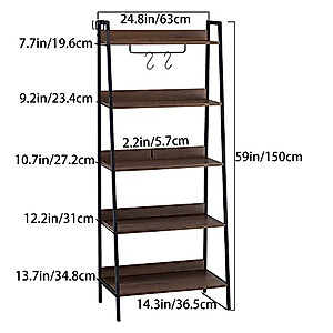 DEILALY 5 Tier Bookshelf Bookcase Ladder Shelf Plant Flower Stand Corner Shelf Plant Rack Kitchen Storage Rack Ladder Storage Organizer Wall Shelves Cabinet Kitchen Living Room Office Balcony Brown