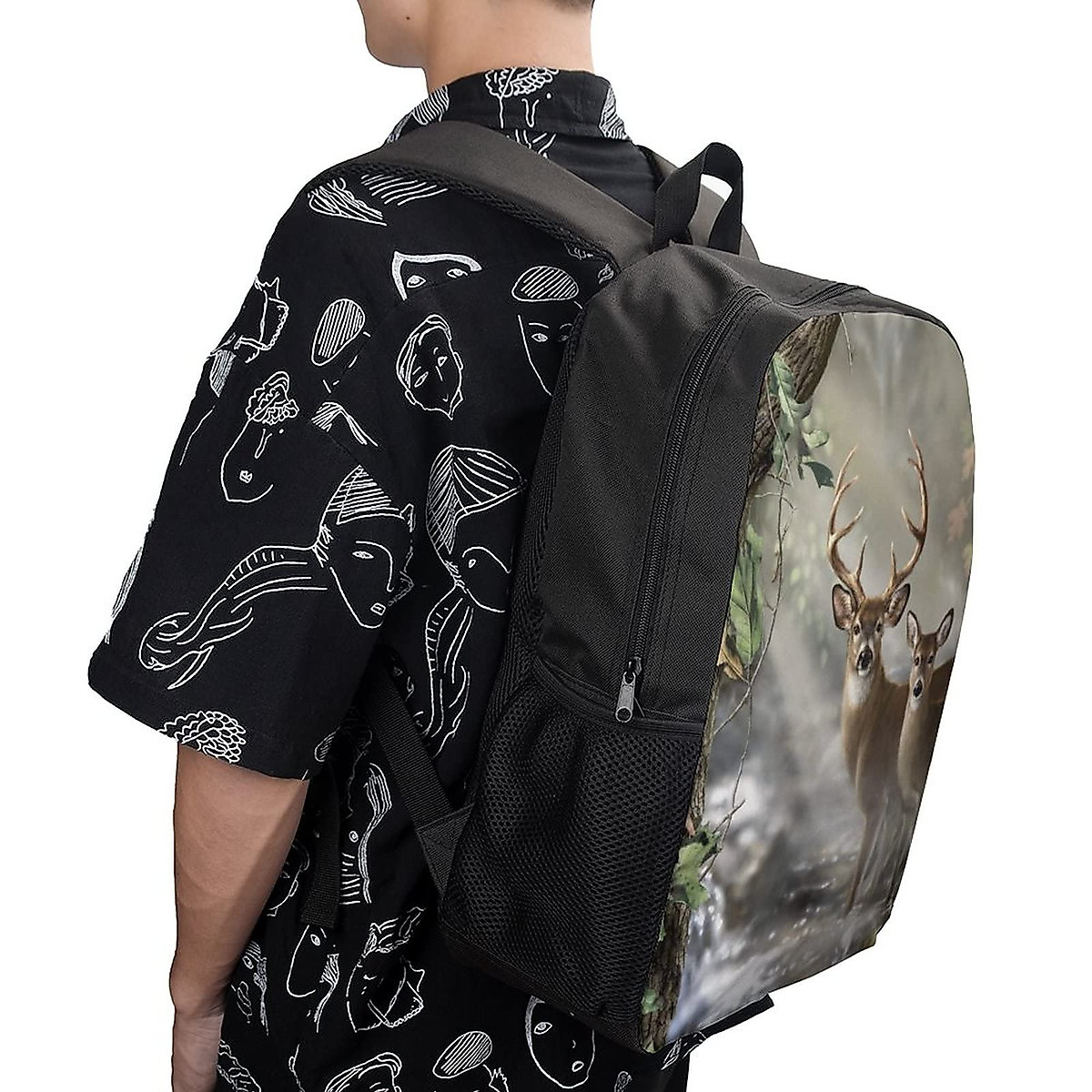 Real Tree Camouflage Deer 17 Inches Unisex Laptop Backpack Lightweight Shoulder Bag Travel Daypack