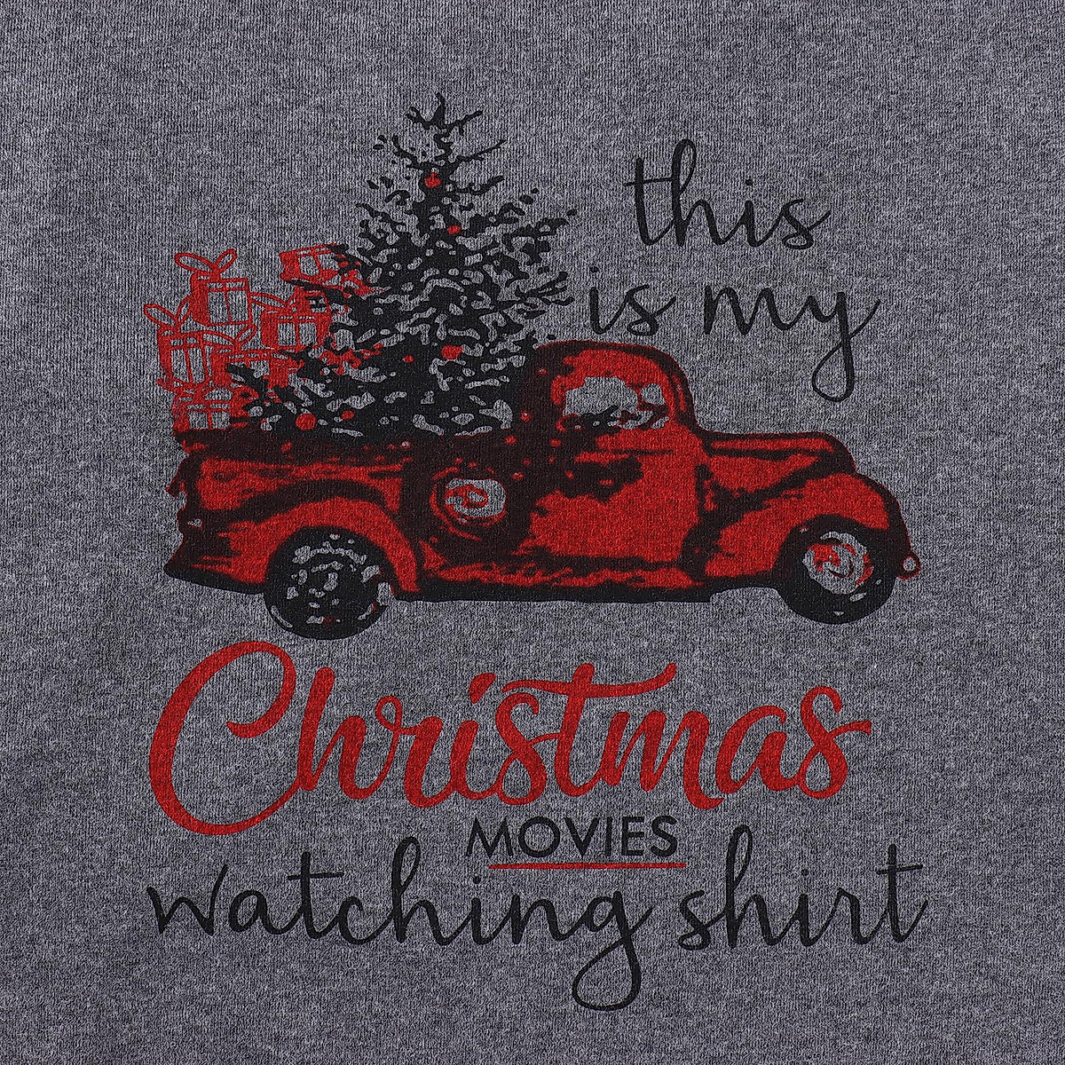GLIGLITTR Women Dress Shirt Christmas Long Sleeve Tunic Top Christmas Movie Watching Shirt Xmas Tree Oversized T-Shirt Blouse(Grey, Large)