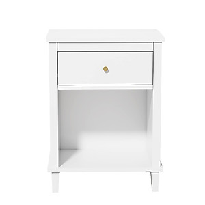FAMIKITO Nightstand with 1 Drawer, 26.68 Inch Bedside Furniture with Open Storage Shelf for Kids, Girls, and Boys, Nightstand for Bedroom, White