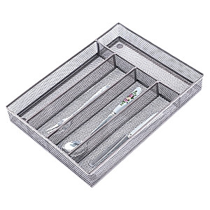 COSWE Silverware Tray for Drawer, Silverware Organizer, Metal Drawer Organizer Kitchen Utensils with Foam Feet Multi Compartments Cutlery Organizer in Drawer