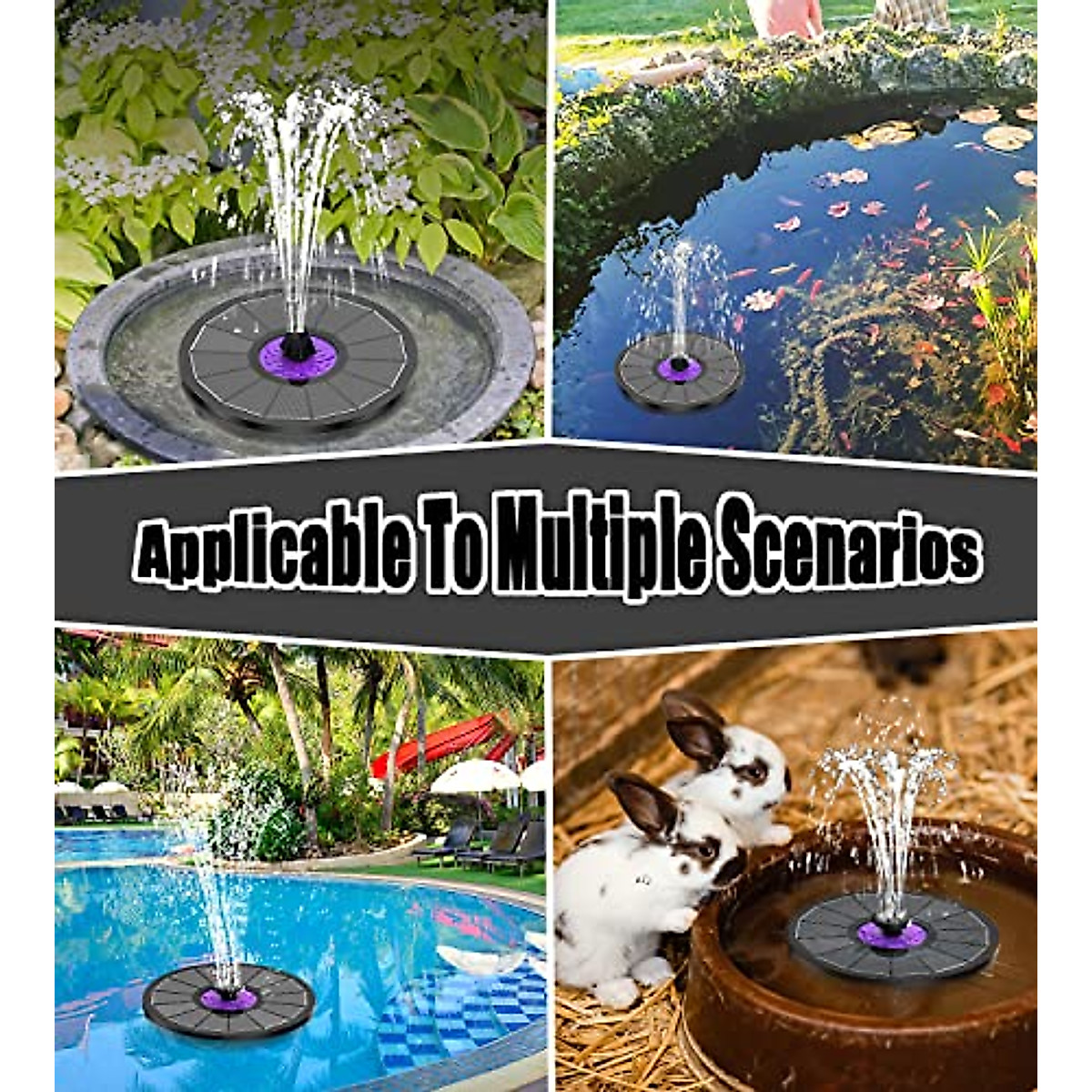 SZMP Solar Fountain 3.5W Bird Bath Fountains with Flower 2024 Upgraded Glass Panel, Solar Powered Water Fountain with 7 Nozzle & 4 Fixer, Solar Fountain Pump for Bird Bath, Garden, Pond, Pool (Black)