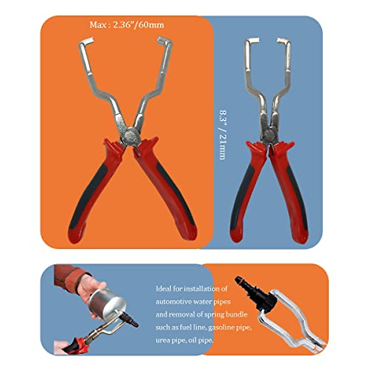 4pcs Hose Clamp Pliers Set,Fuel Line Pliers Set with Case,Hose Removal Plier,Fuel Filter Caliper,Hose Pipe Clamp Plier,Hose Grip Pliers for Automotive Coolant Fuel Oil Water Pipe Repair Tools