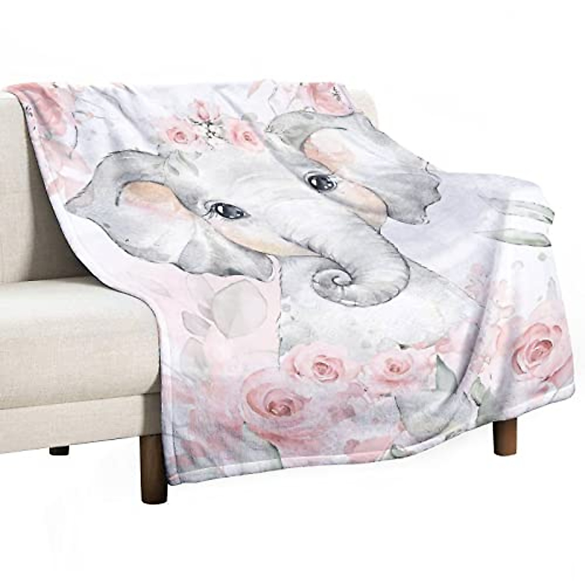 Baby Elephant Blanket Nursery Blankets Floral Elephant Decor Pink Throw Blanket Gifts for Girls Super Warm Soft Plush Lightweight Fleece Flannel Blanket Couch Bedding Blanket for Kids Women 50"x60"