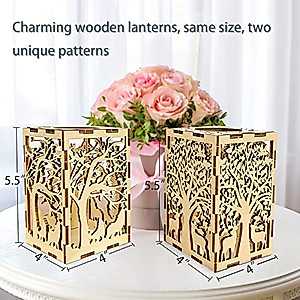 Midrean 1pcs Wooden Farmhouse Lantern Decorative Animals and Tree Shadow Casting Lamp Candle Lantern Small Rustic Decorative Lanterns for Home Decor for Antern Centerpieces for Tables(Deer)