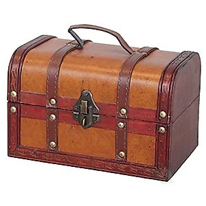 Vintiquewise(TM Decorative Wood Leather Treasure Box (Small Trunk Only)