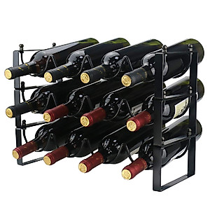 Ogrmar 3 Tier Stackable Wine Rack Countertop Cabinet Wine Holder Wine Storage Shelf Hold 12 Bottles for Kitchen, Bar, Pantry, Wine Cellar, Basement, Countertop, Cabinet
