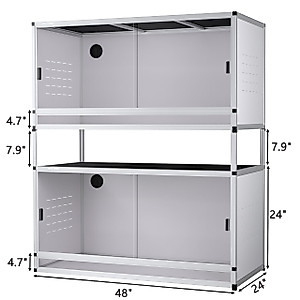 PVC Reptile Enclosure 48 * 24 * 24" Space Efficient Large Reptile Terrarium Habitat 120 Gallon for Bearded Dragon Gecko Lizard Snake, Wide Vivarium with Sliding Doors Lock (2pcs-White Panels)