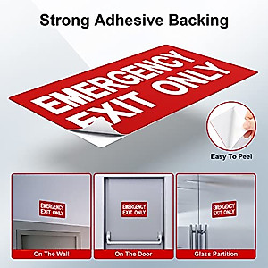 Emergency Exit Only Signs Stickers-Emergency Exit Only-Vinyl Door Sign Self Adhesive Stickers-12 x 7 Inches Emergency Exit Only Label Decal -Laminated for Ultimate UV-Resistant PVC - Weather&Scratch Resistant -Indoor & Outdoor Use-White Text on Red Base (