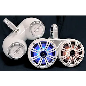 KICKER White Dual Wake Tower System 6.5" Marine RGB LED Speakers